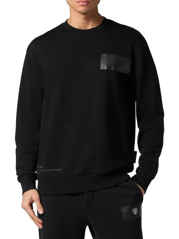 PLEIN SPORT Cotton Crewneck Sweatshirt With Printed Logo - Black