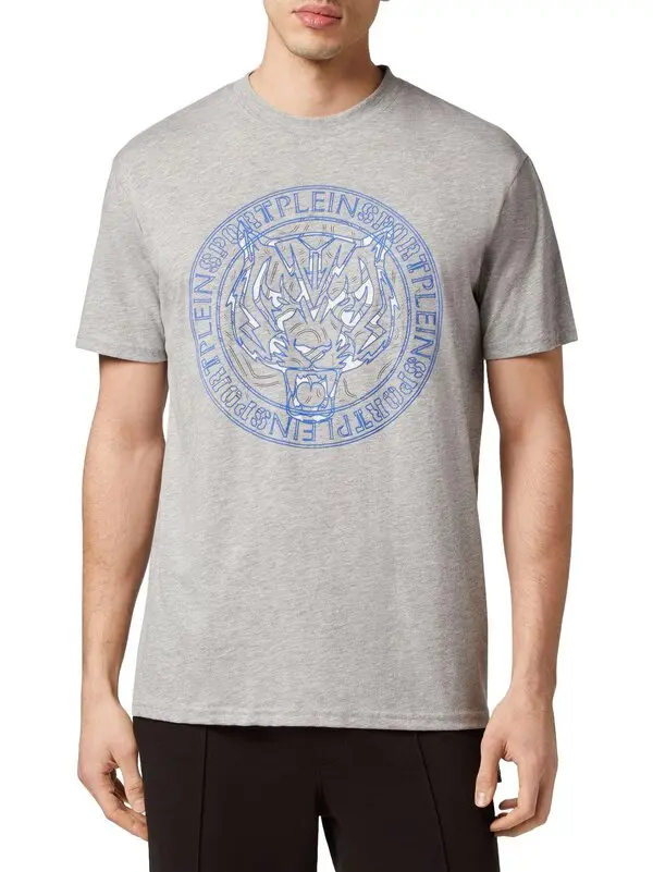 PLEIN SPORT Cotton T-shirt With Contrasting Graphic Logo Print - Blue