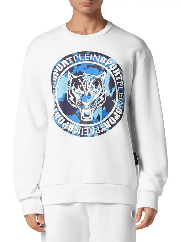 PLEIN SPORT Dropped Shoulder Printed Logo Cotton Jumper - White