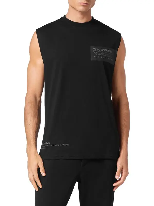 PLEIN SPORT Slim Fit Cotton Tank Top With Contrast Logo Print - Black