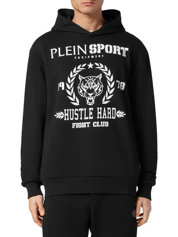 PLEIN SPORT Graphic Print Cotton Hoodie With Dropped Shoulders - White