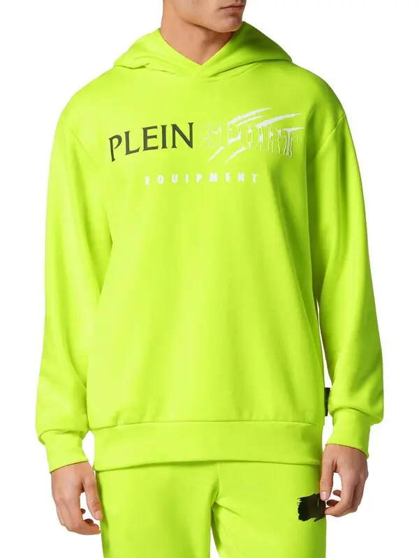 PLEIN SPORT Printed Logo Cotton Hoodie - Green