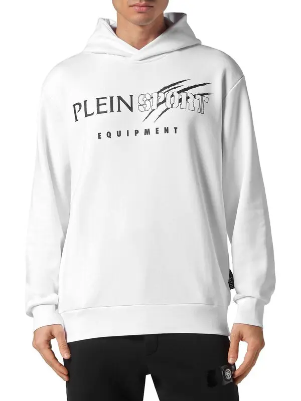 PLEIN SPORT Printed Logo Cotton Hoodie - White