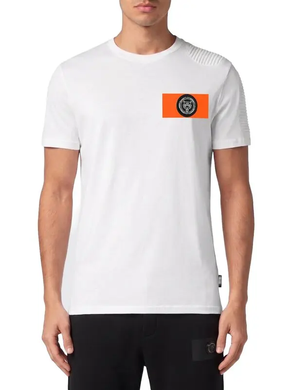PLEIN SPORT Cotton Crew Neck T-shirt With Contrast Logo On The Chest - White