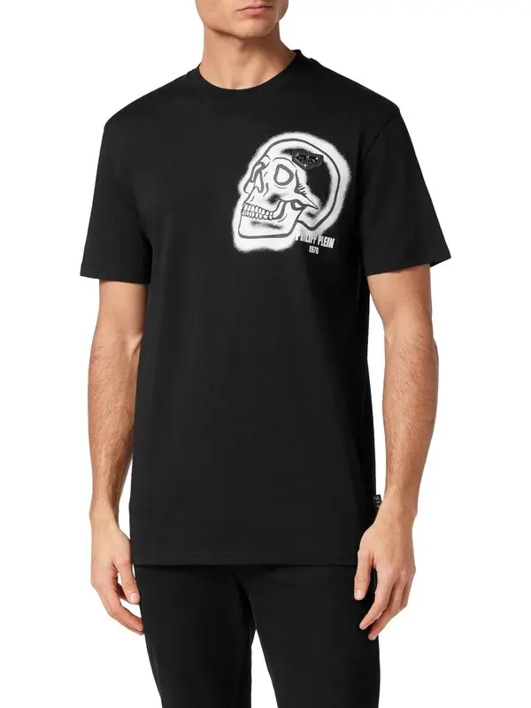 Philipp Plein Skull Print Cotton T-shirt With Logo - Black