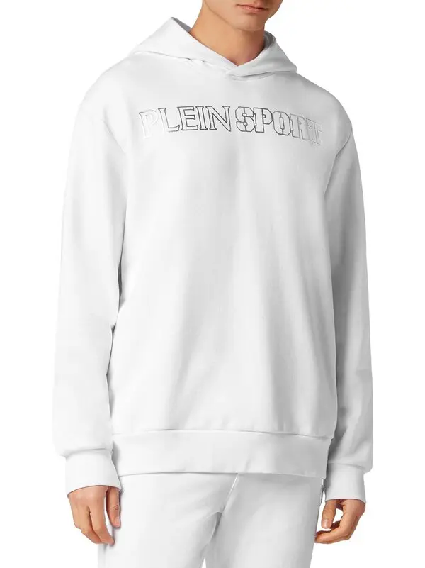PLEIN SPORT Graphic Print Cotton Hoodie With Dropped Shoulders - White