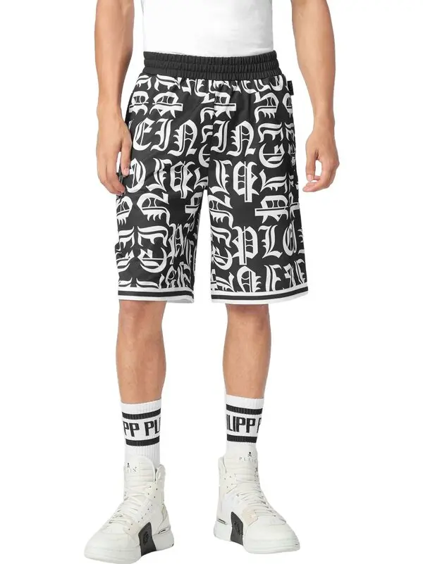 Philipp Plein Gothic Monogram Jersey Sport Shorts - Black