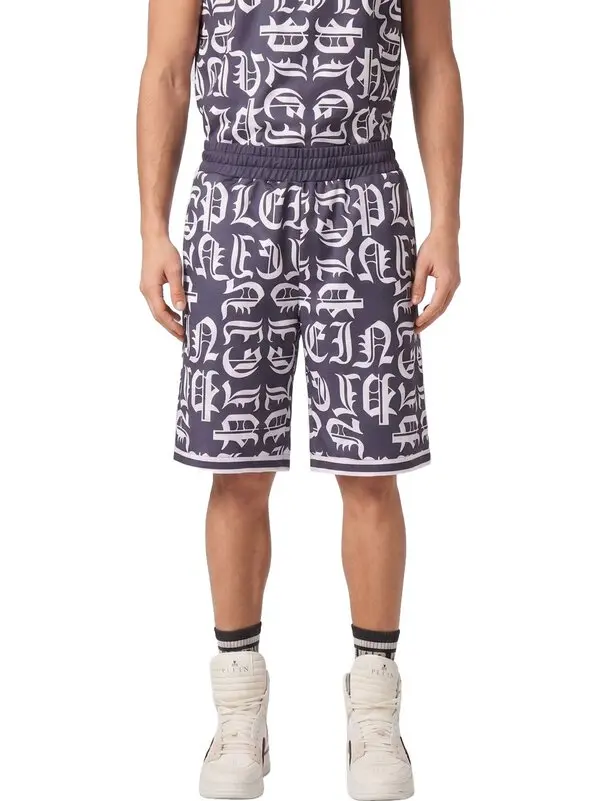 Philipp Plein Gothic Monogram Jersey Sport Shorts - Denim
