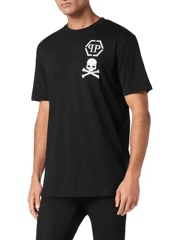Philipp Plein Cotton T-shirt With Skull And Logo Print - Black