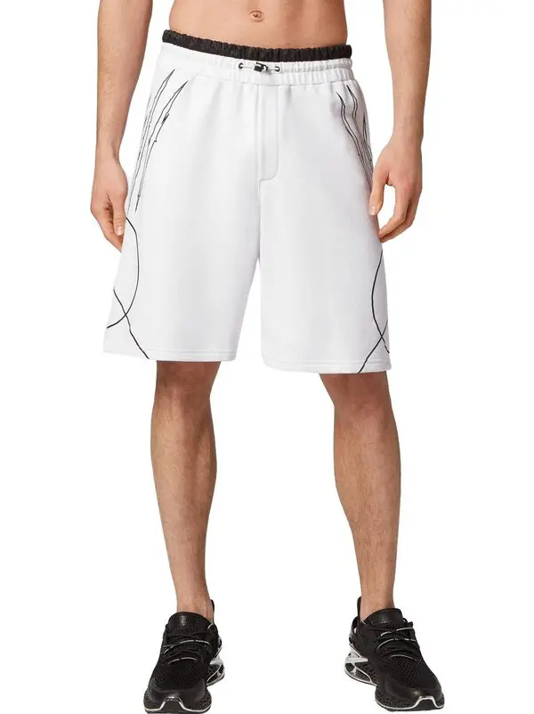 PLEIN SPORT Knee-length Jersey Sport Shorts With Graphic Print - White