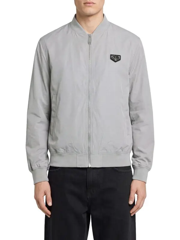 Philipp Plein Lightweight Nylon Bomber Jacket With Iconic Collar And Logo - Grey