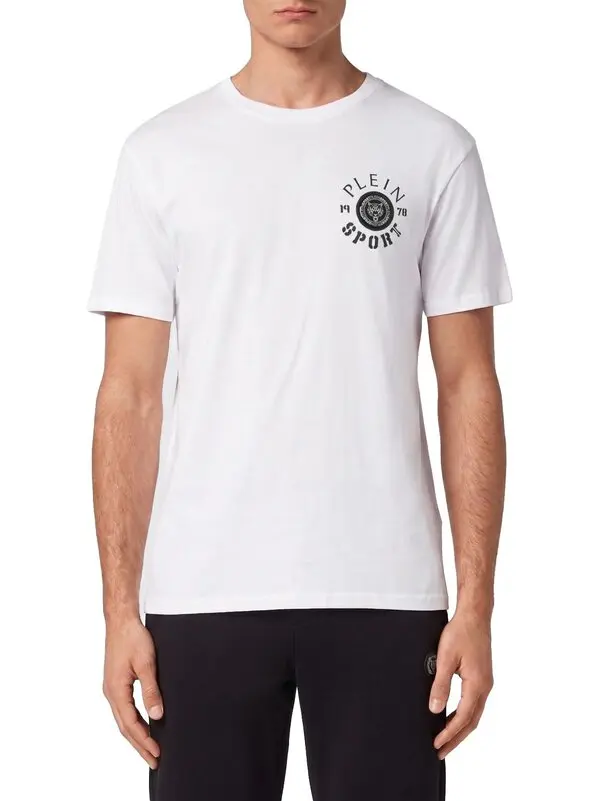 PLEIN SPORT Slim Fit Cotton T-shirt With Contrast Front Logo - White