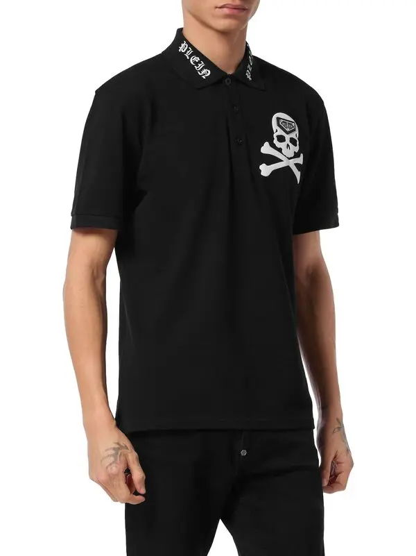 Philipp Plein Cotton Polo Shirt With Skull Print And Hexagon Logo - Black