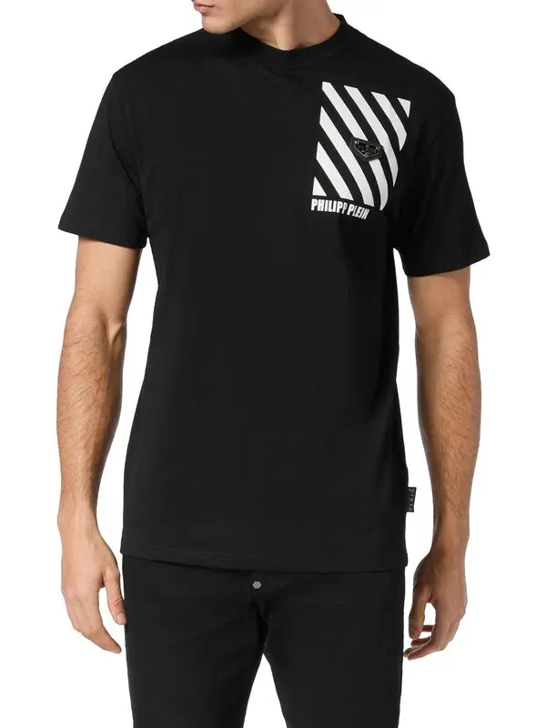 Philipp Plein Slim Fit Cotton T-shirt With Contrasting Logo - Black