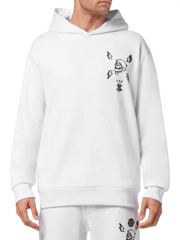 Philipp Plein Cotton Hoodie With Skull Print - White