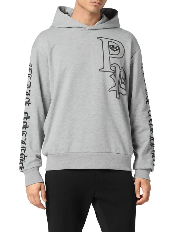 Philipp Plein Cotton Hoodie With Contrasting Logo - Grey