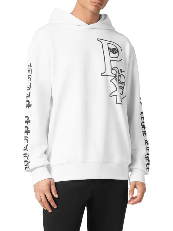 Philipp Plein Cotton Hoodie With Contrasting Logo - White