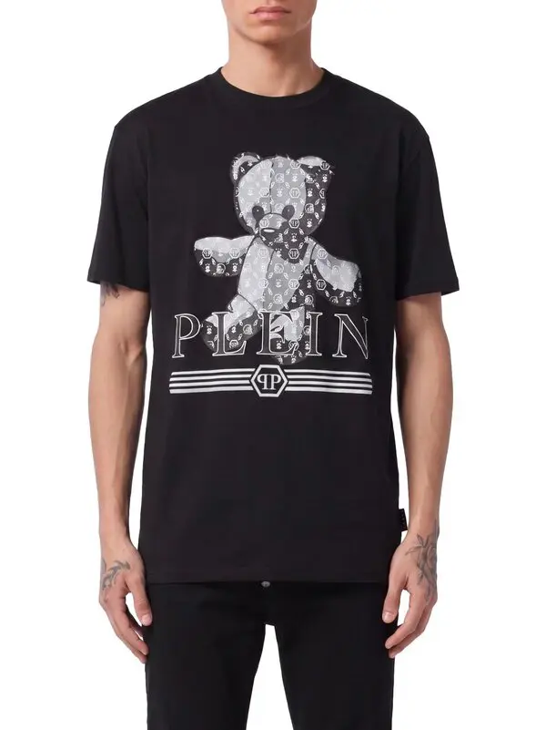 Philipp Plein Dropped Shoulder Teddy Bear Print Cotton T-shirt - Black