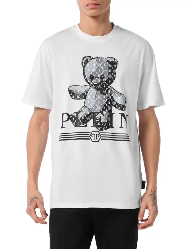 Philipp Plein Dropped Shoulder Teddy Bear Print Cotton T-shirt - White