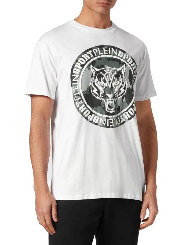 PLEIN SPORT Cotton T-shirt With Graphic Print And Contrasting Logo - White 1