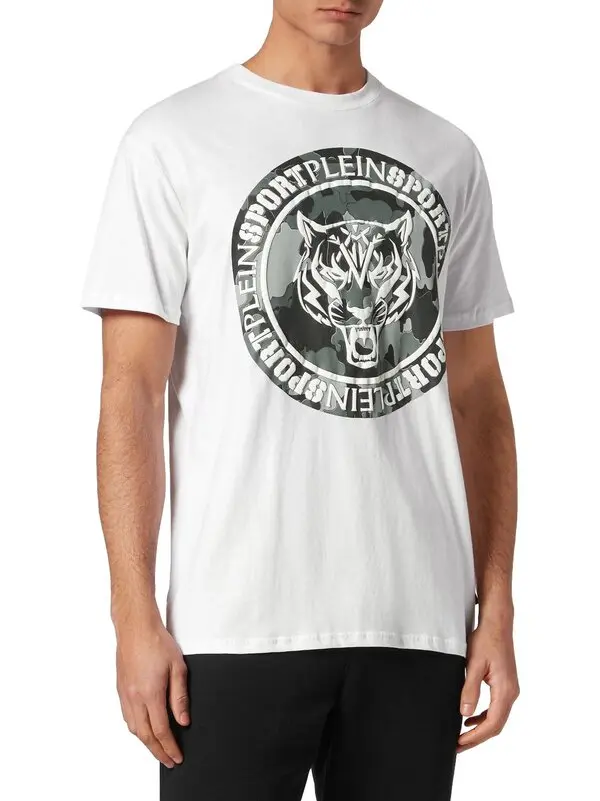 PLEIN SPORT Cotton T-shirt With Graphic Print And Contrasting Logo - White