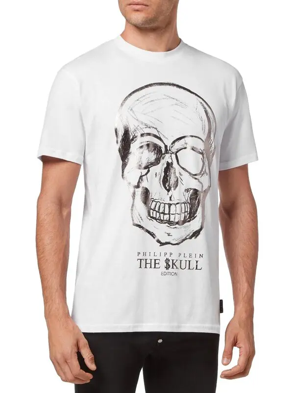 Philipp Plein Cotton T-shirt With Contrasting Skull And Logo Print - White