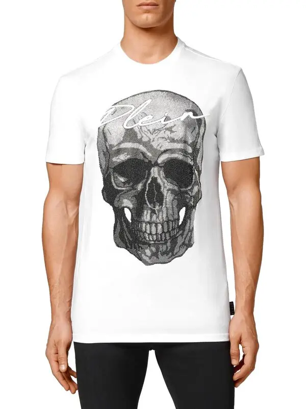 Philipp Plein Cotton T-shirt With Skull Print And Rhinestone Details - White