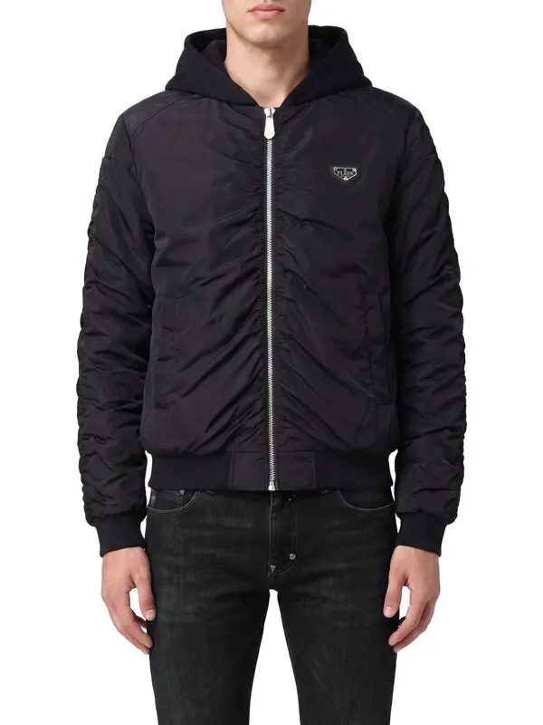 Philipp Plein Hooded Polyester Windbreaker Jacket - Black