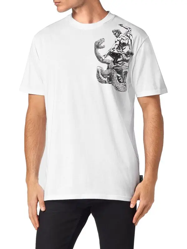 Philipp Plein Cotton T-shirt With Snake Graphic Print And Contrast Logo - White