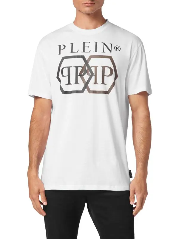 Philipp Plein Cotton T-shirt With Hexagon Logo And Contrast Monogram Print - White