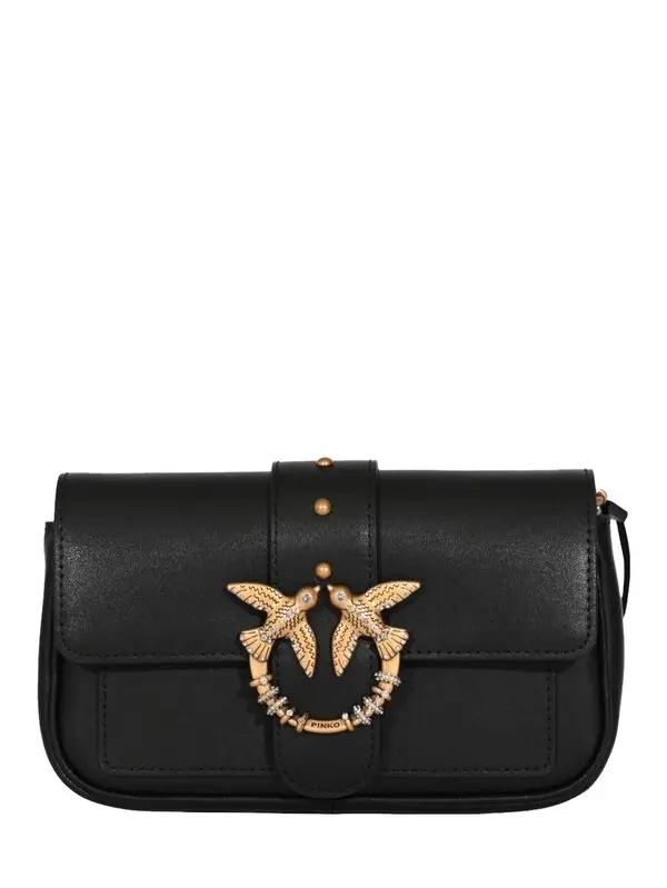 Pinko Love Bag Pocket Mini Crossbody Bag In Leather With Crystals And Studs - Black