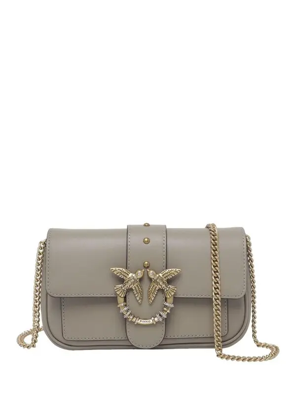 Pinko Love Bag Pocket Mini Crossbody Bag In Leather With Crystals And Studs - Grey