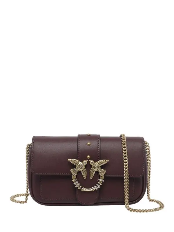 Pinko Love Bag Pocket Mini Crossbody Bag In Leather With Crystals And Studs - Red