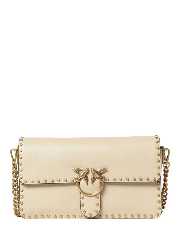 Pinko Love Bag Slouchy Studded Leather Crossbody Bag - Beige