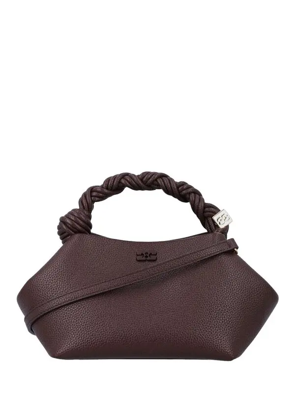 GANNI Textured Top Handle Bag With Twisted Detail - Coffee