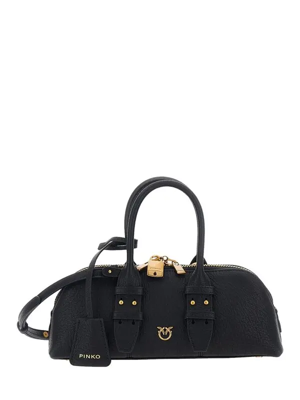 Pinko Leather Handbag With Gold Tone Hardware - Black
