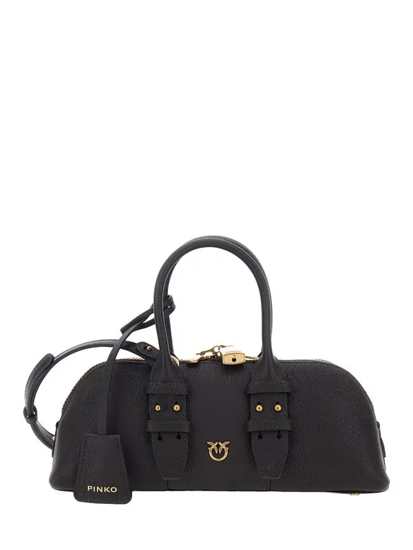 Pinko Leather Handbag With Gold Tone Hardware - Brown