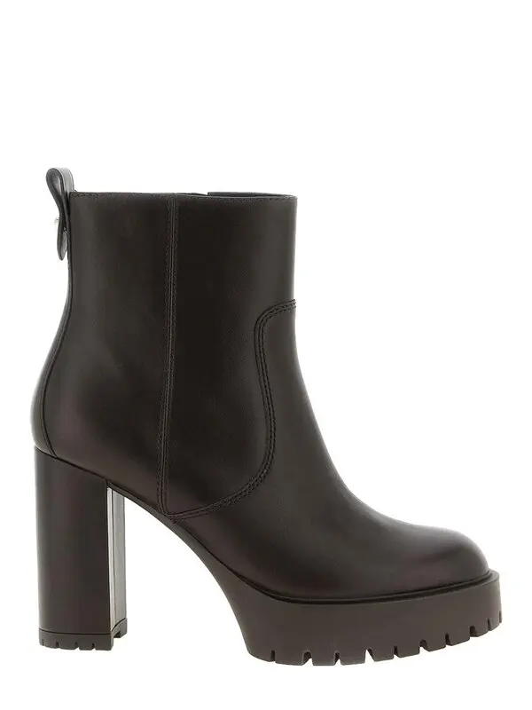 Pinko Leather High Heel Platform Ankle Boots - Dark
