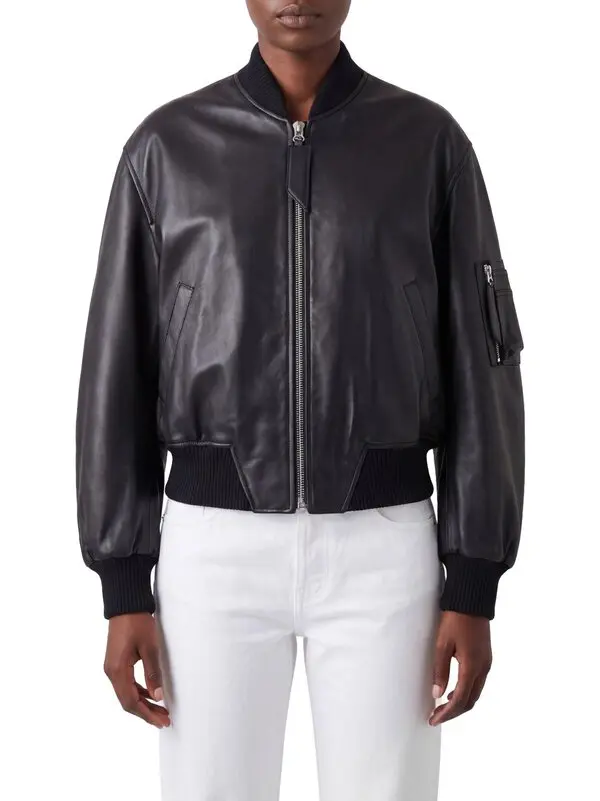 Attico Oversized Leather Bomber Jacket With Dropped Shoulders - Black