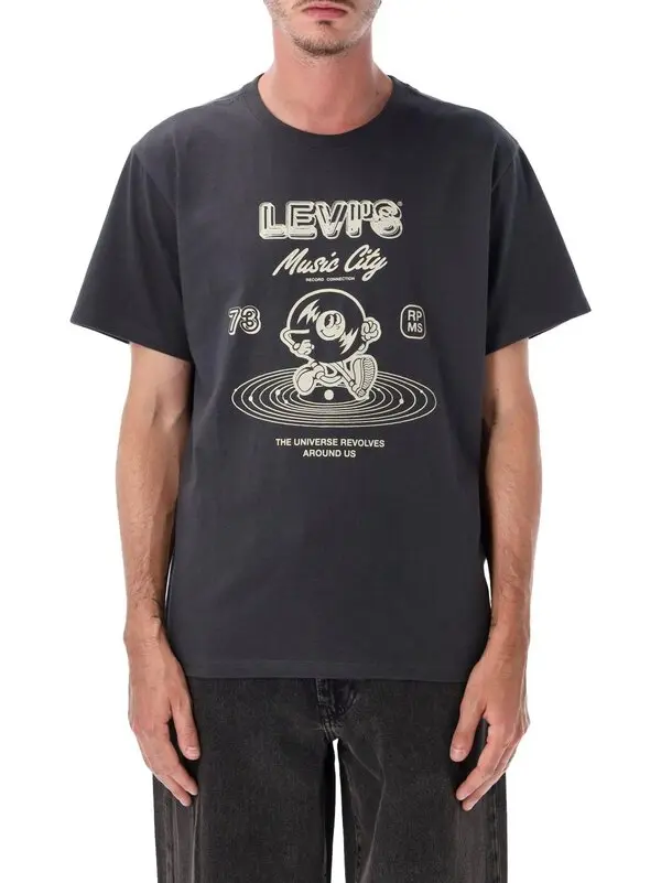 LEVI'S Cotton Crew-neck T-shirt With Graphic Print And Front Logo - Black