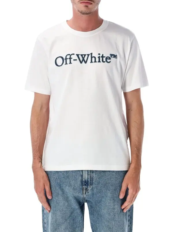 Off-White Short-sleeved Cotton T-shirt With Contrasting Logo Print - White
