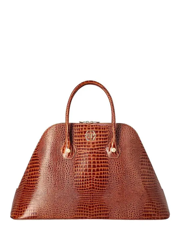 Philipp Plein Crocodile Effect Shoulder Bag - Brown