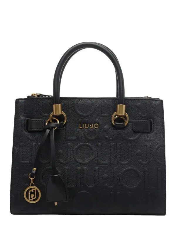 Liu Jo Grained Faux Leather Handbag With Monogram And Logo Charm - Black