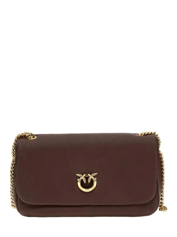 Pinko Shoulder Bag With Chain Strap - Cocoa