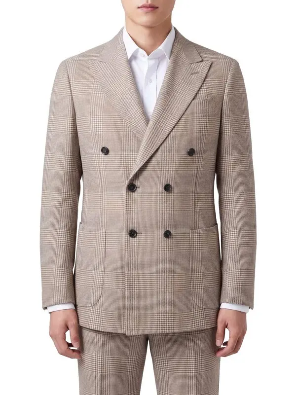 SARTORIO NAPOLI Double Breasted Plaid Blazer - Beige