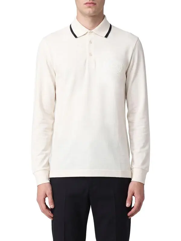 Dolce & Gabbana Long-sleeved Slim Fit Polo Shirt With Contrast Trim - White
