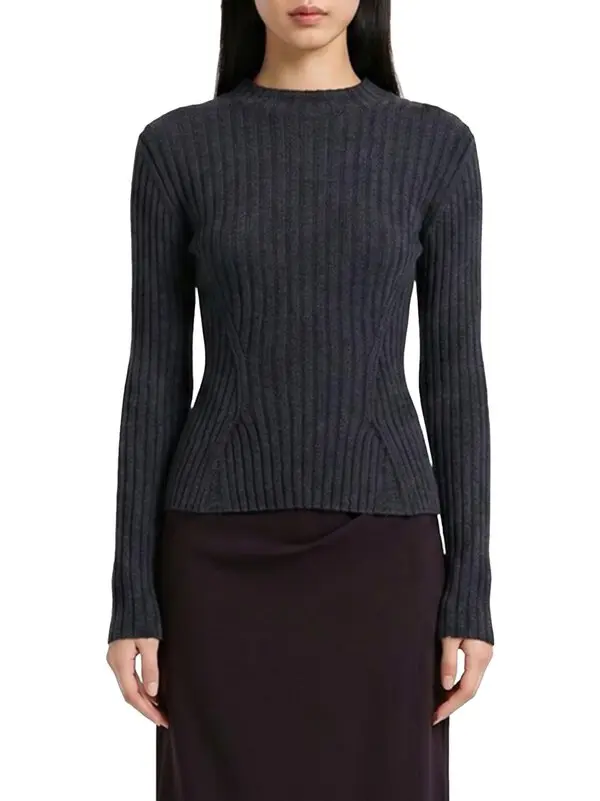 Victoria Beckham Ribbed High Neck Sweater - Grey
