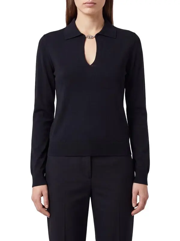 DIESEL® Long Sleeve Knit Top With Embellished Neckline - Black