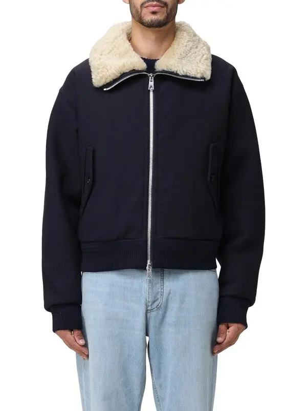 Bottega Veneta Zip-up Bomber Jacket With Shearling Collar - Blue