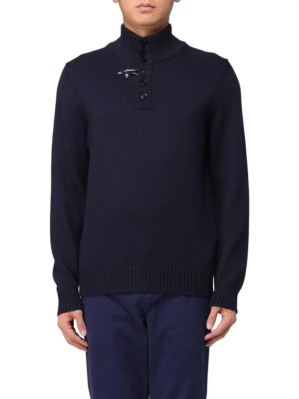 FAY Ribbed Knit High Neck Pullover - Blue